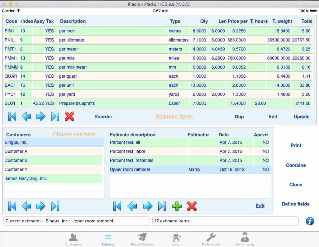 Estimate Master for iPad